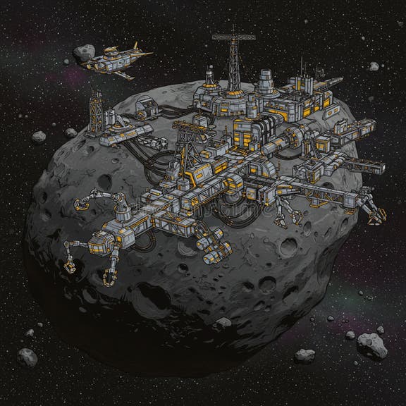Space Station Built on an Asteroid, Featuring a Complex Network of ...