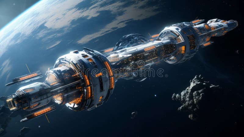 Space Station. Cargo Spaceship on Orbit of Planet Earth Stock Image ...