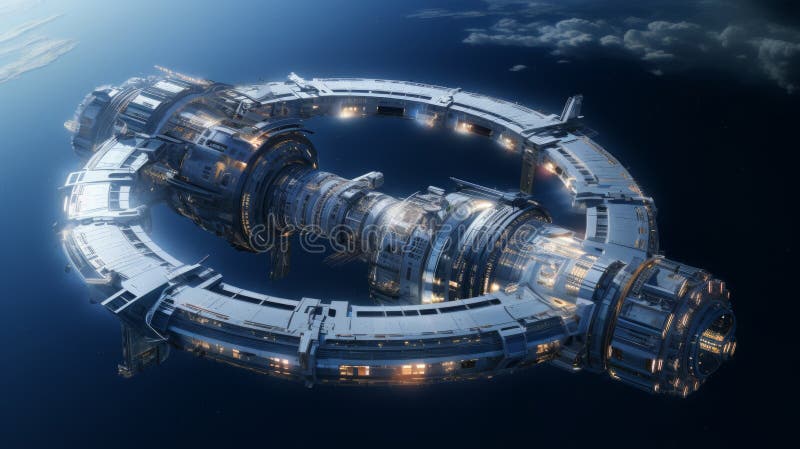 Space Station. Cargo Spaceship on Orbit of Planet Earth Stock Photo ...