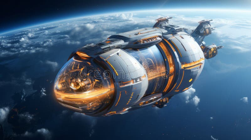 Space Station. Cargo Spaceship on Orbit of Planet Earth Stock Image ...