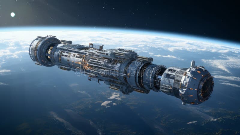 Space Station. Cargo Spaceship on Orbit of Planet Earth Stock Image ...