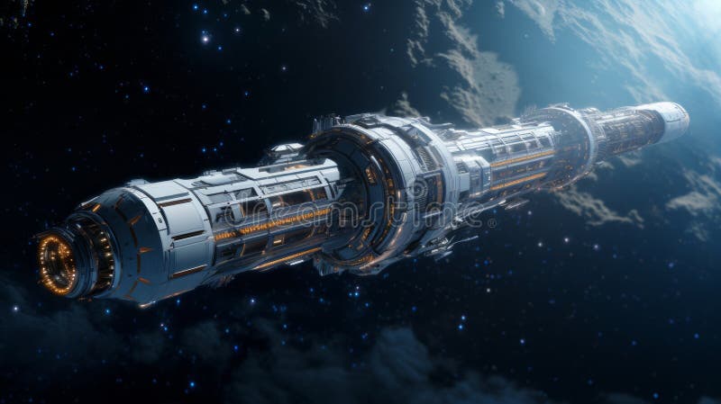 Space Station. Cargo Spaceship on Orbit of Planet Earth Stock Photo ...