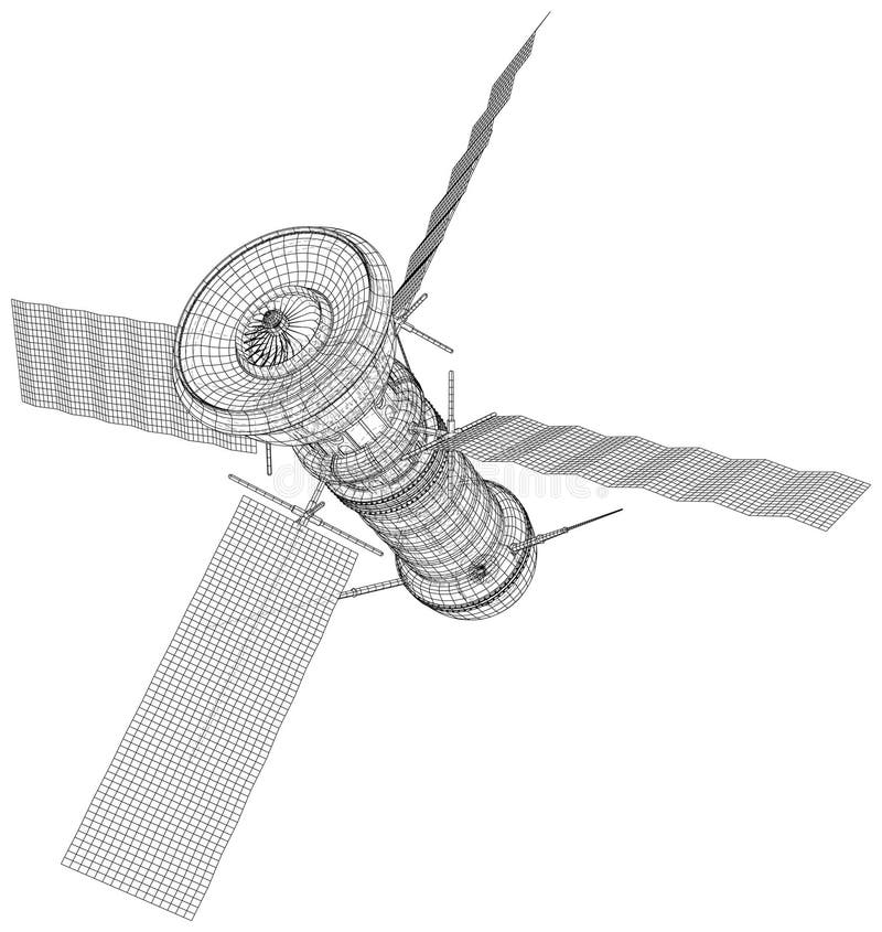 Space Station Communications Satellite. Wireframe Low Poly Mesh Vector ...
