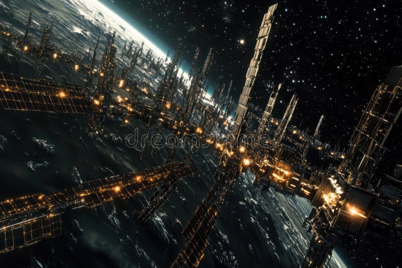 Space Station Complex in Low Earth Orbit Bustling with Energy and ...