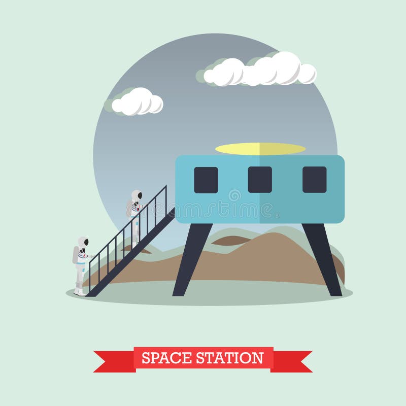 Space Station Concept Vector Illustration in Flat Style. Stock Vector ...