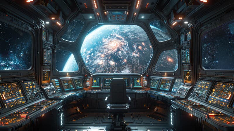 Space Station Control Room with Galactic View - Generative Ai Stock ...