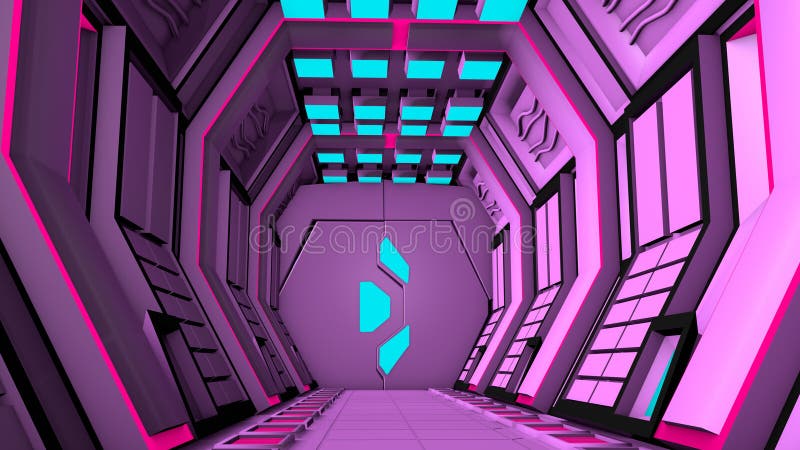 Space Station Corridor and Spacewalk. 3D Rendering Stock Illustration ...