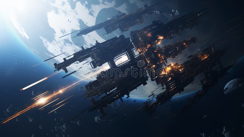 Space Station in Crisis: Meteor Strike on Earth S Orbit Stock ...