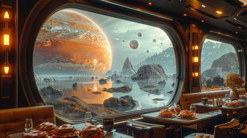 Space Station Dining with Planet View - Generative Ai Stock ...