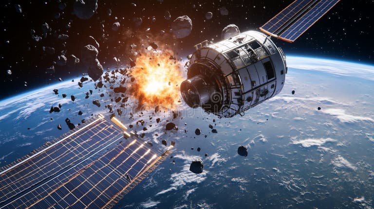 A Space Station in Earth S Orbit Explodes, Scattering Debris and Solar ...