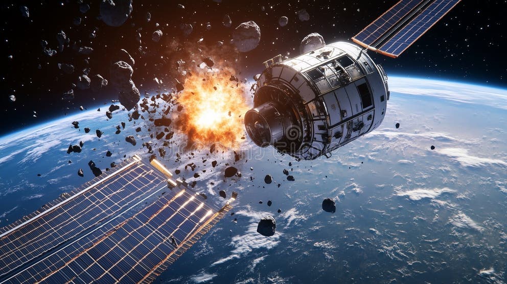 A Space Station in Earth S Orbit Explodes, Scattering Debris and Solar ...
