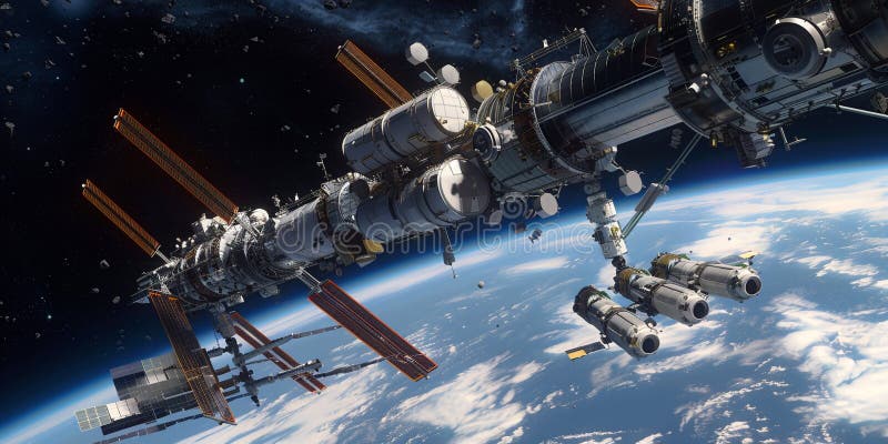Space Station with External Modules Stock Illustration - Illustration ...
