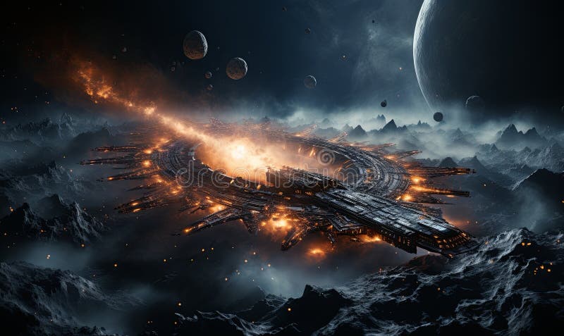 Space Station Floating in the Middle of the Ocean Stock Image - Image ...