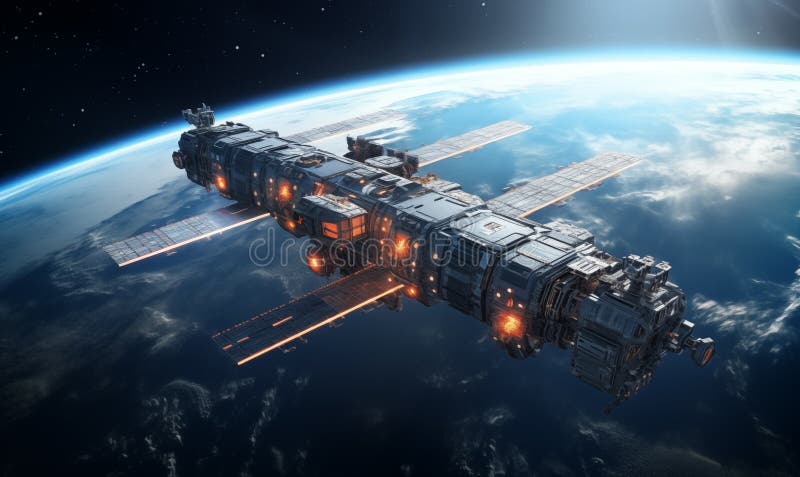 Space Station Flying in Space. Stock Illustration - Illustration of ...