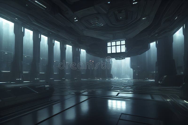 Space Station Futuristic Interior with Huge Atrium Stock Illustration ...