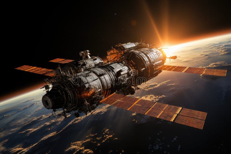 Space Station Harnessing Solar Energy from the Sun Stock Photo - Image ...