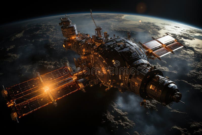 Space Station Harnessing Solar Energy from the Sun Stock Photo - Image ...