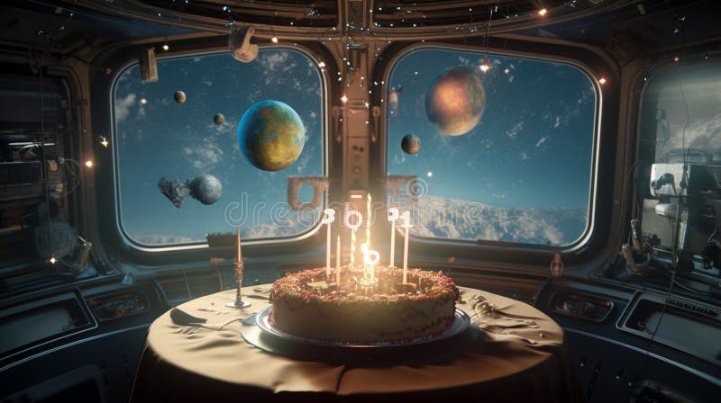 A Space Station with Interstellar Birthday Expedition Stock ...