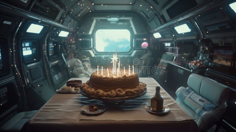 A Space Station with Interstellar Birthday Expedition Stock ...