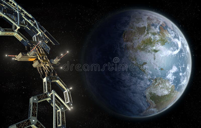 Alien Mega Structure Colony in Near Earth Orbit Stock Illustration ...