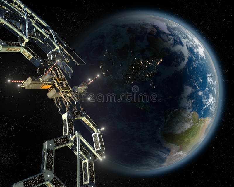Space Station Mega Structure in Near Earth Orbit Stock Illustration ...