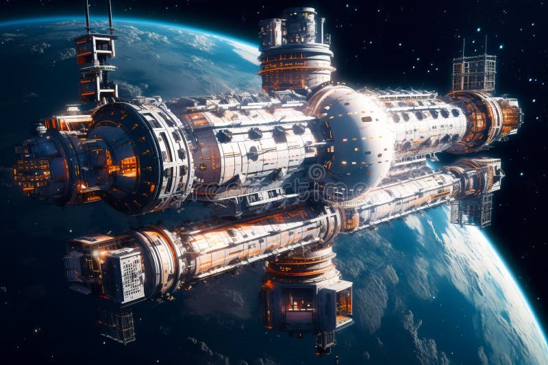 Space Station in the Middle of the Earth. Generative AI Stock ...