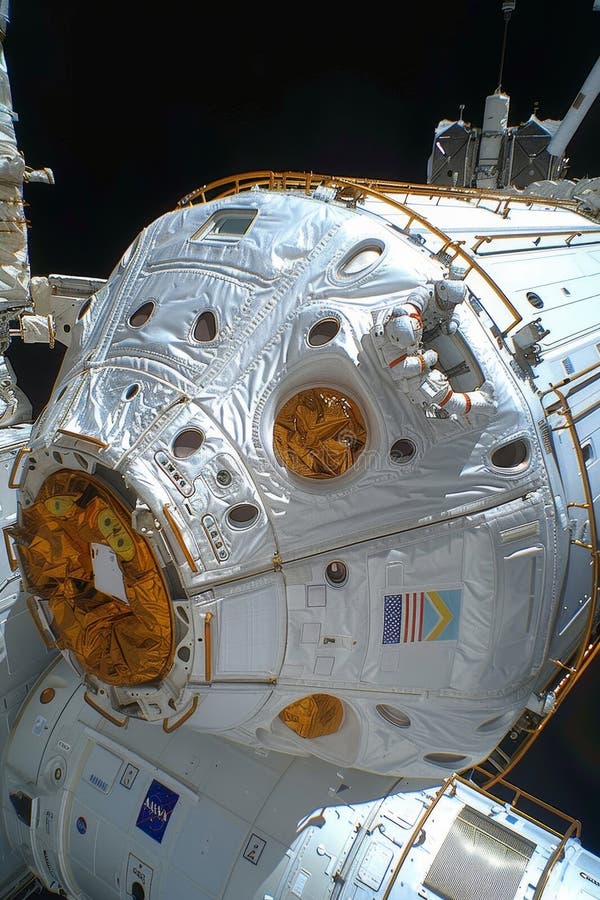 Space Station Module, Detailed View of Docking Port, Solar Panels ...