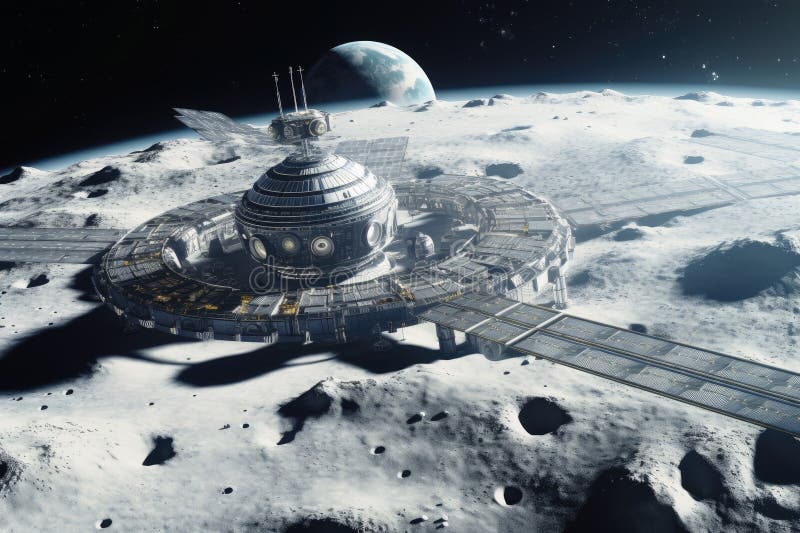 A Space Station on the Moon Stock Illustration - Illustration of ...