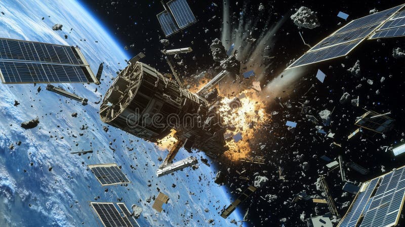 A Space Station in Orbit Around Earth Experiences a Fiery Explosion ...