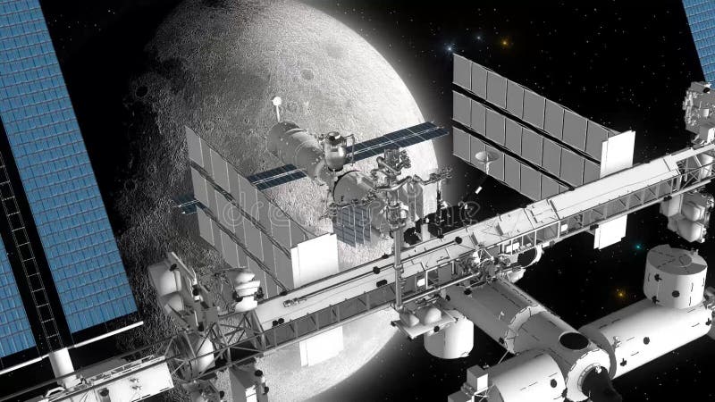 Space Station Approaches Moon Stock Footage - Video of glow, night ...