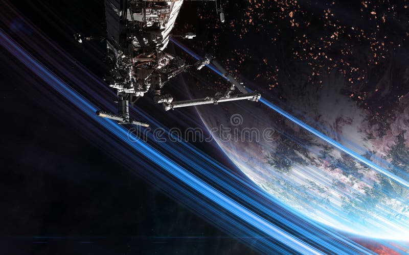 Space Station in Orbit of Deep Space Planet Stock Photo - Image of ...
