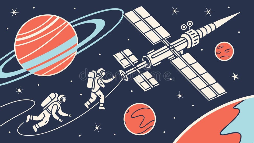 Space Station in Orbit, International Space Program. Vector Design Generative AI Stock Vector ...