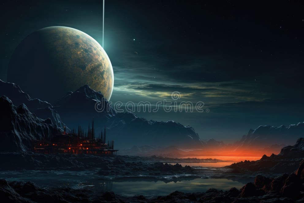 Space Station Orbiting Around an Undiscovered Exoplanet Stock Photo ...