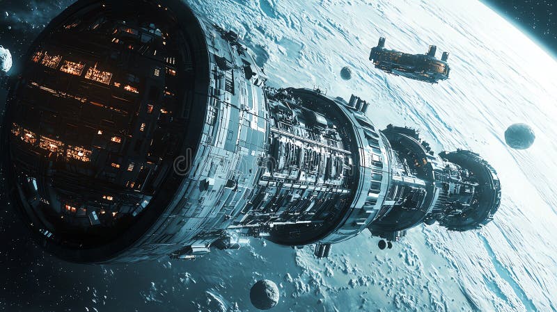 A Space Station Orbiting a Distant Exoplanet, with Futuristic ...