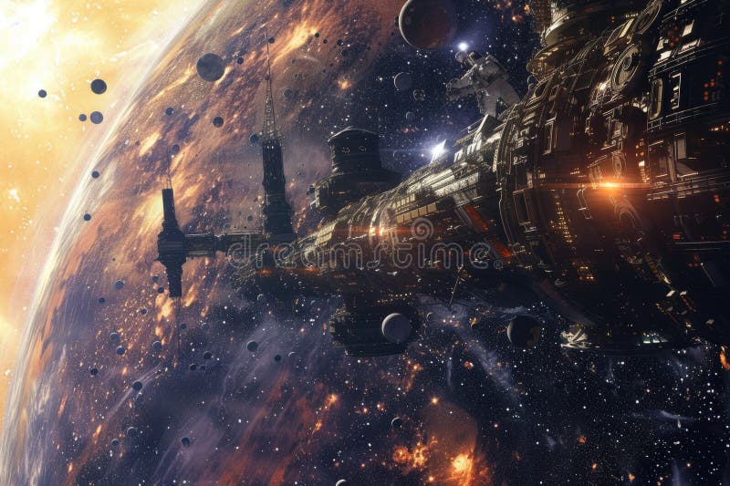 A Space Station Orbiting a Distant Planet. Resplendent. Stock Photo ...