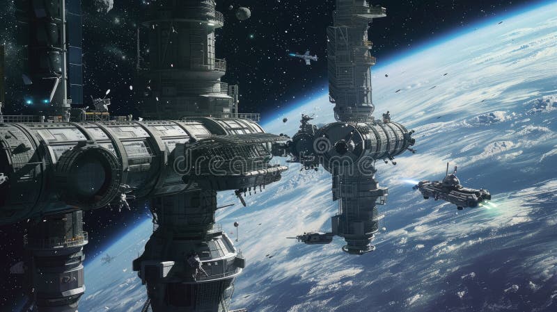 A Space Station Orbiting a Distant Planet. Resplendent. Stock Image ...
