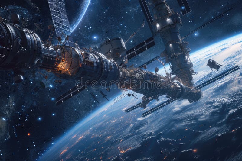 A Space Station Orbiting a Distant Planet. Resplendent. Stock Image ...