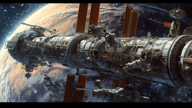 A Space Station Orbiting a Distant Planet. Resplendent. Stock Photo ...