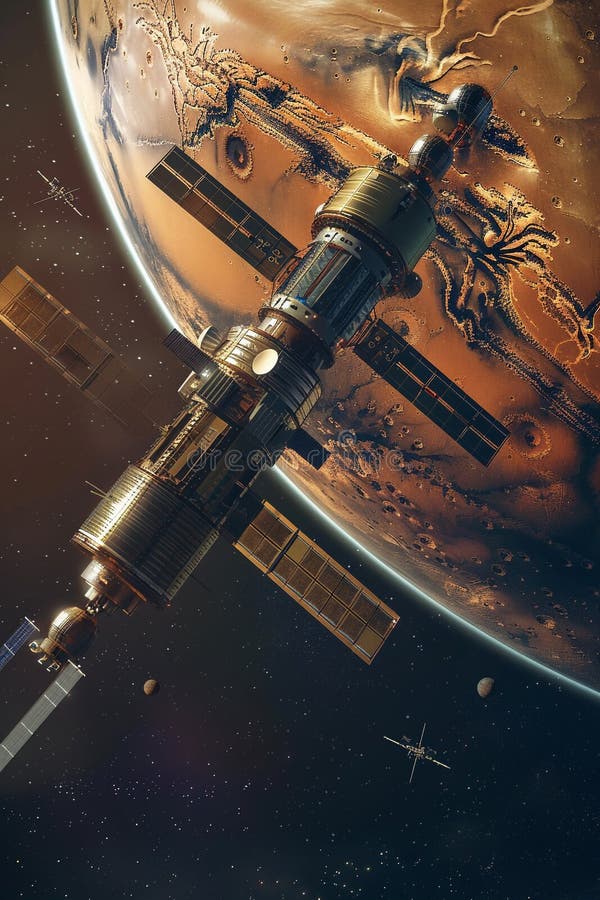 Space Station Orbiting Mars Stock Illustration - Illustration of ...