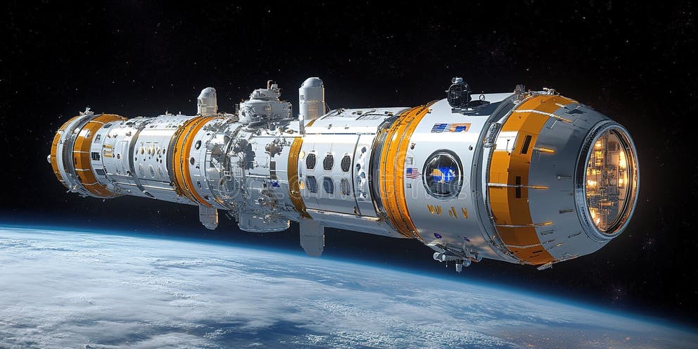 Space Station Orbits Earth while Astronauts Conduct Experiments in ...