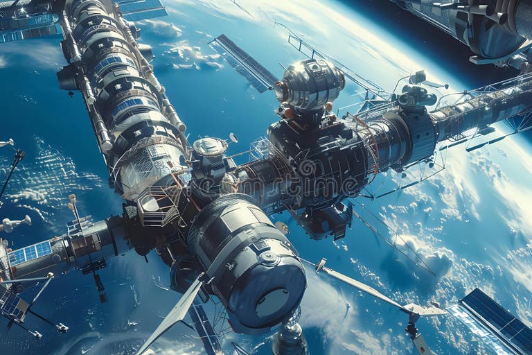 Space Station Orbits Earth, a Futuristic Vision of Space Exploration ...
