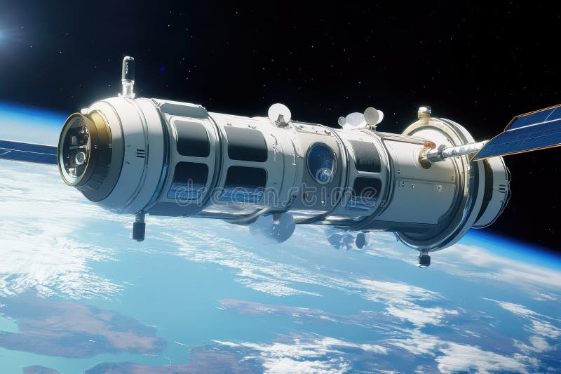 Space Station Orbits Earth Showcasing Advanced Satellite Technology in ...