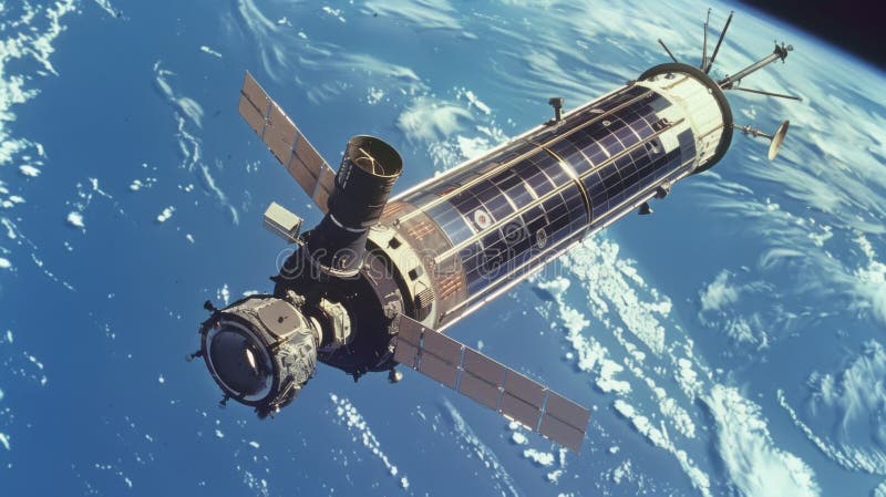 Space Station Positioned in the Center of Earth Stock Photo - Image of ...