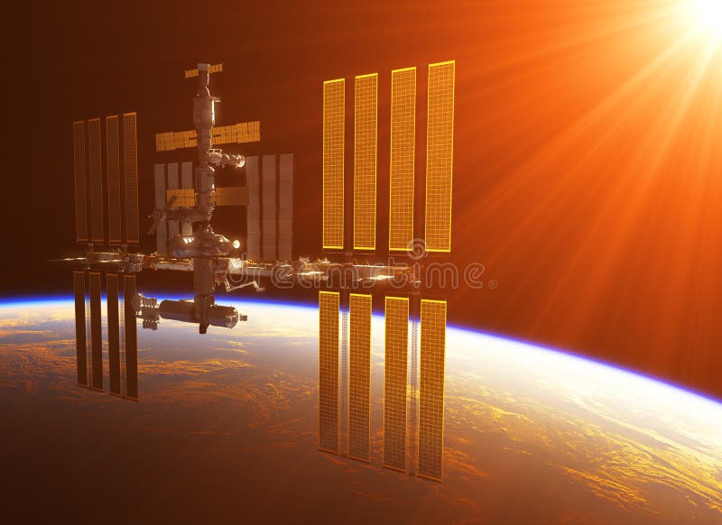 Space Station in the Rays of Sun Stock Illustration - Illustration of ...