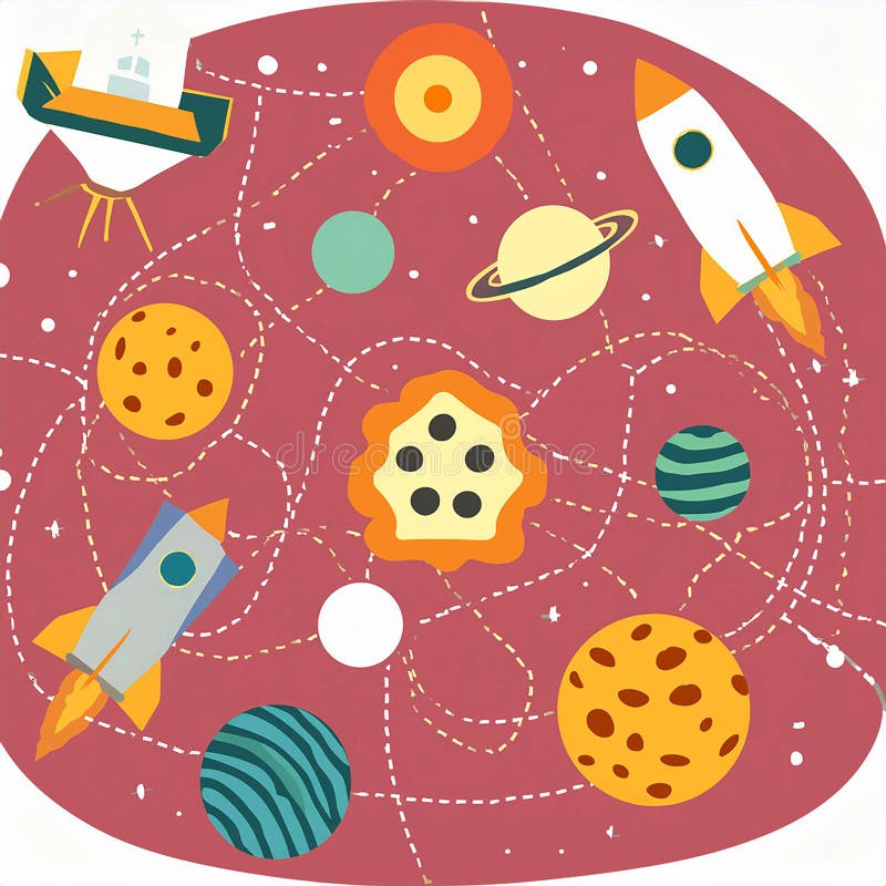 Space Station with Rocket, Stars, and Planets Stock Illustration ...