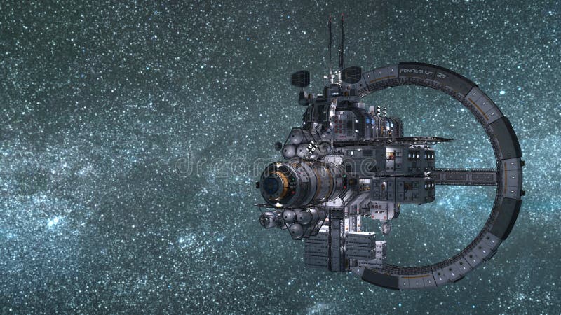 Space Station Set Against a Blue Outer Space Background Stock ...