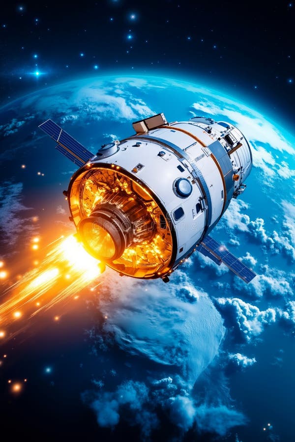 A Space Station in the Sky with a Rocket Coming Out of it Stock Photo ...