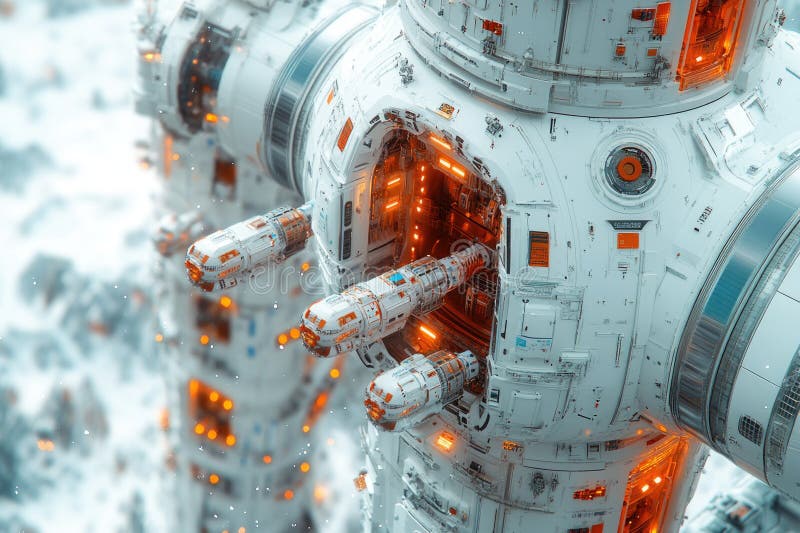 Space Station in Snowy Environment with Futuristic Design and Equipment ...