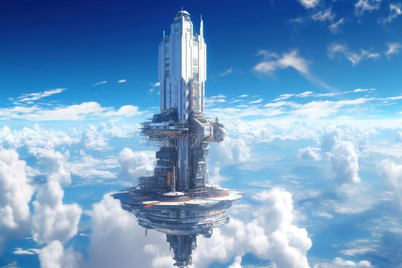 A Space Station or Space Elevator. a Large Tower.illustration Stock ...