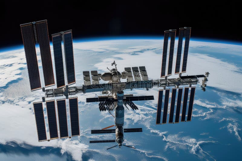 A Space Station, with a View of the Curvature of the Earth Visible in ...